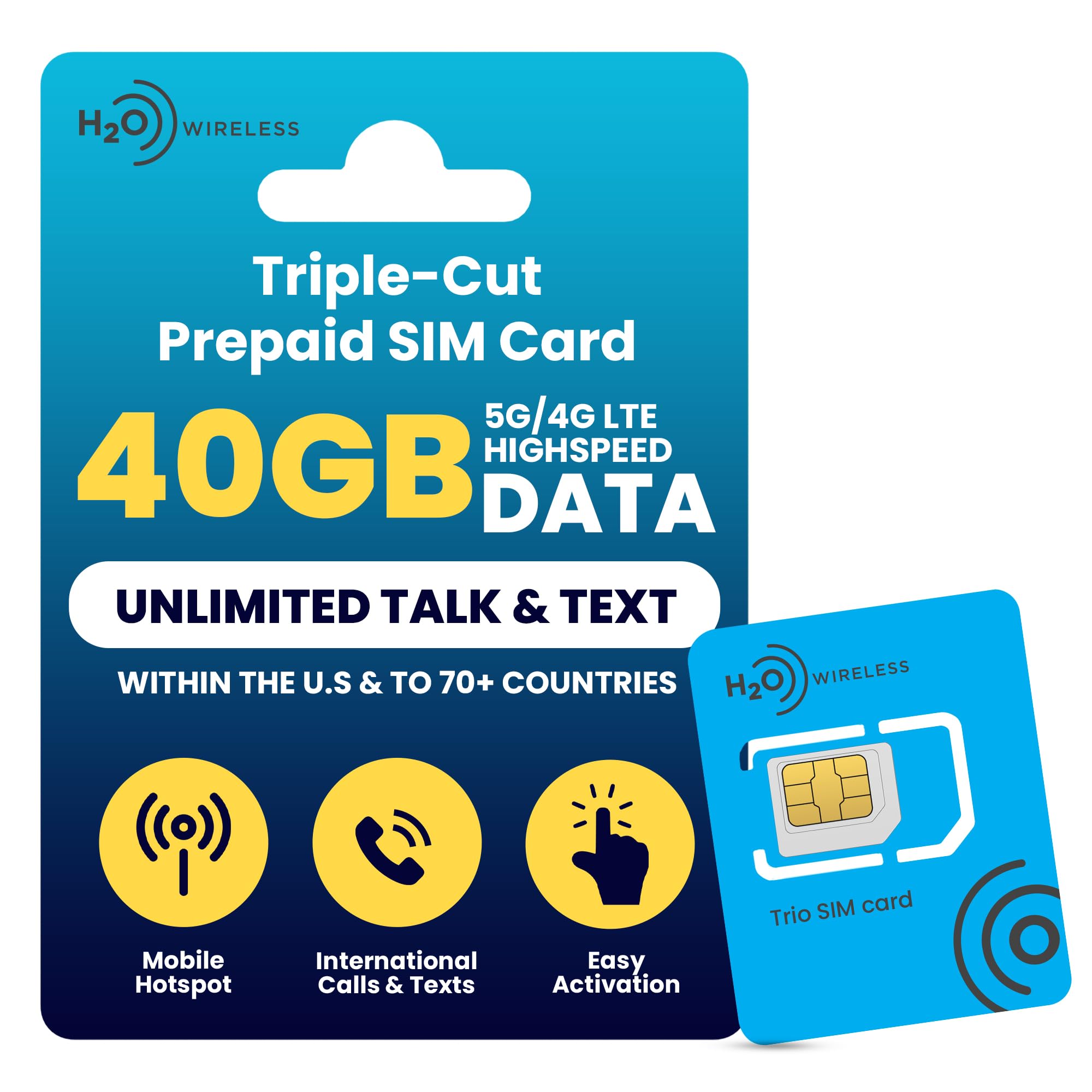 Amazon.com: H2O Wireless 30-Day Prepaid SIM Card USA with 40GB High ...