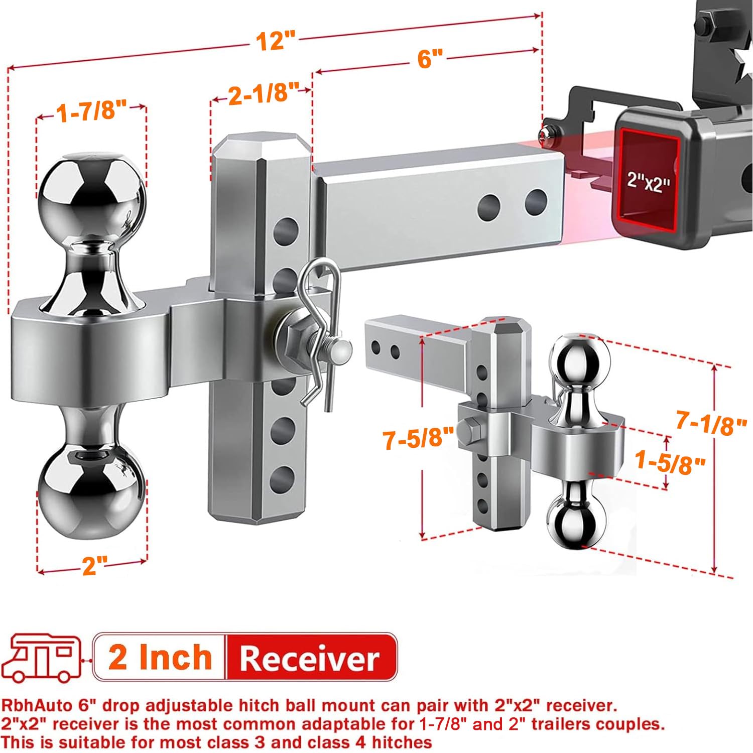 Snapklik.com : Adjustable Trailer Hitch, 6" Drop/Rise, 2" And 1-7/8 ...