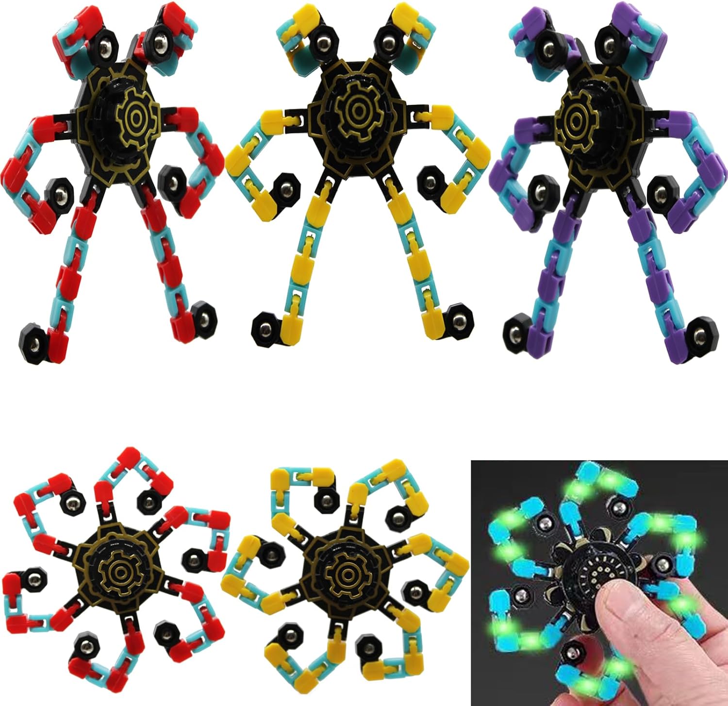 Amazon.com: 6 PCS Fidget Spinner Toys, Luminous Transformable Chain ...