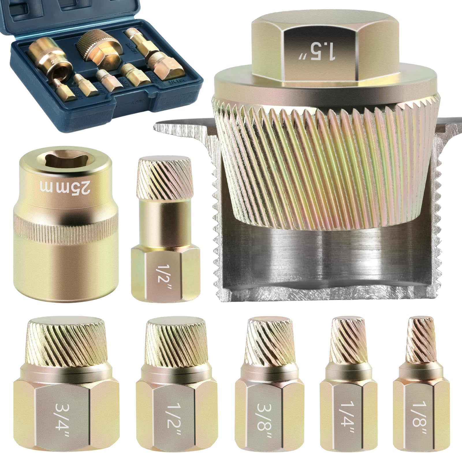 1.5" Tub Drain Removal Tool, 8-Pieces Pipe Nipple Extractor with 1-inch ...