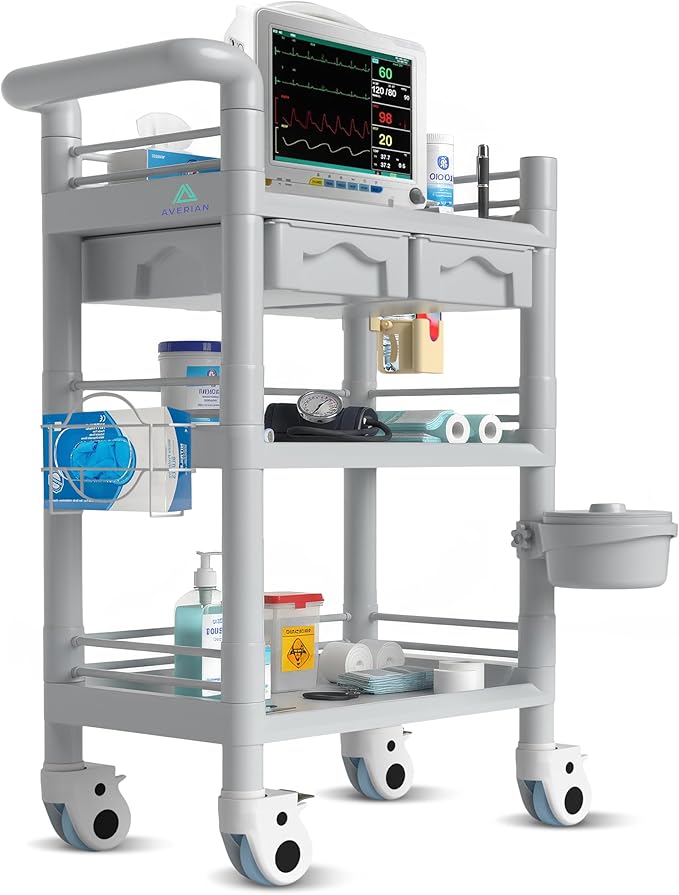 Amazon.com: Averian 3 Tier ABS Medical Cart Stunning Grey | Rolling ...