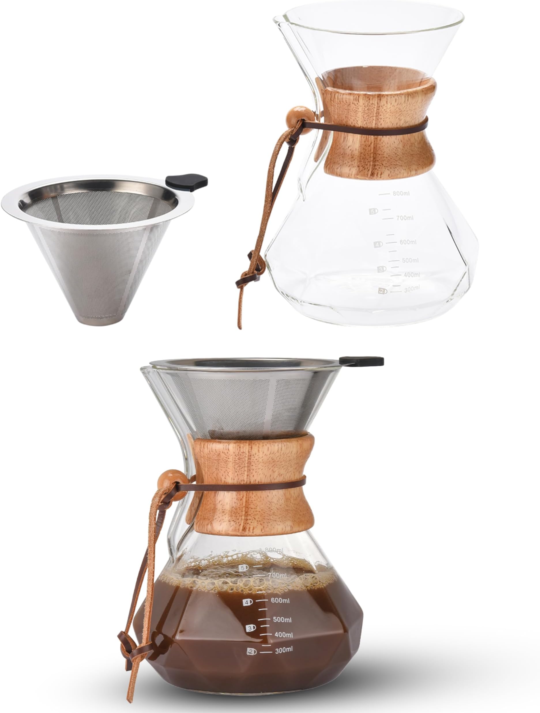 Amazon.com: Pour Over Glass Coffee Maker with Double Layer Stainless ...