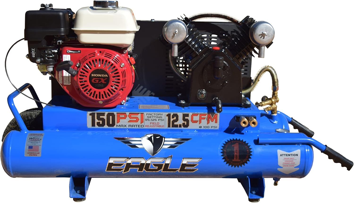 Eagle 5.5HP Honda Air Compressor, Twin Tank Wheelbarrow 12.5CFM @100psi ...