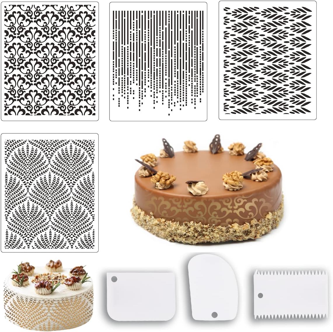 Cake Embossing Stencils, 7PCS Cake Decorating Stencils Buttercream Cake ...