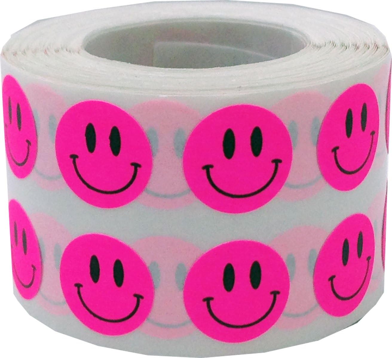 Amazon.com: Fluorescent Pink Happy Face Labels 0.50 Inch 1,000 Total ...