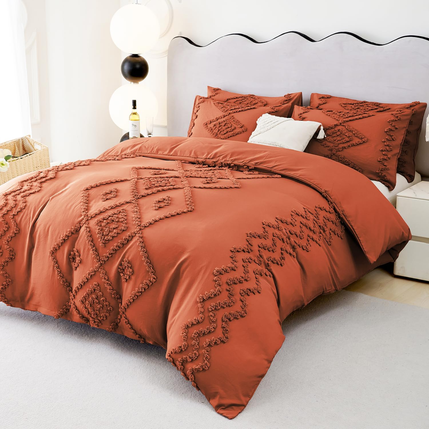 Amazon.com: URBONUR Terracotta Duvet Cover Set Queen Size Burnt Orange ...