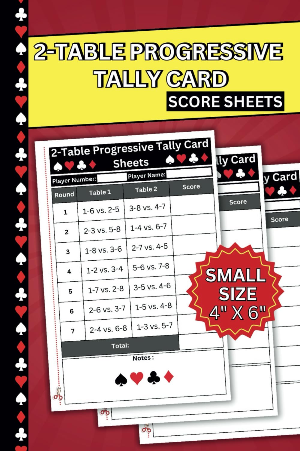 2-Table Progressive Tally Card Score Sheets: Small 4" x 6" Score Pad ...