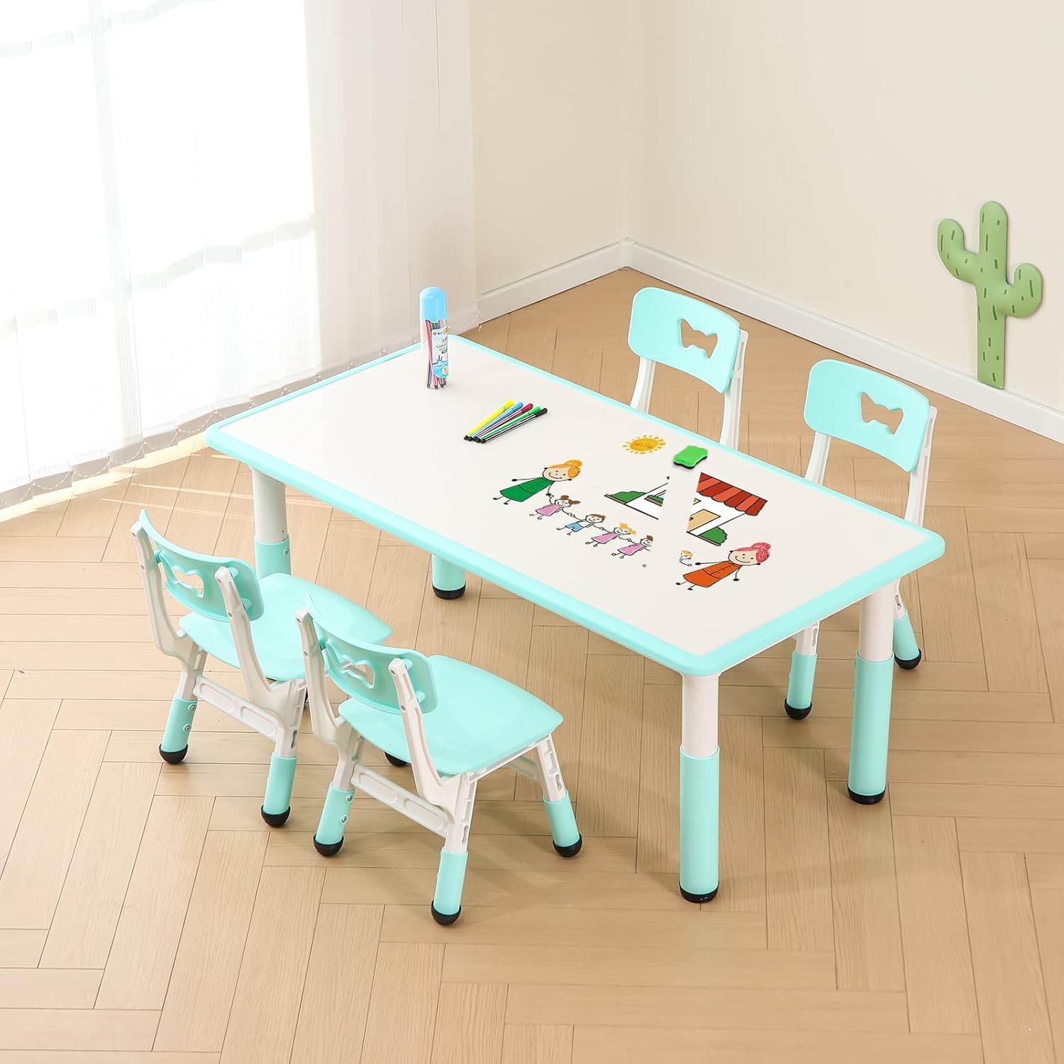 HAPPYMATY 4-teilige Kinder Tisch Stuhl Set höhenverstellbar kindertisch ...