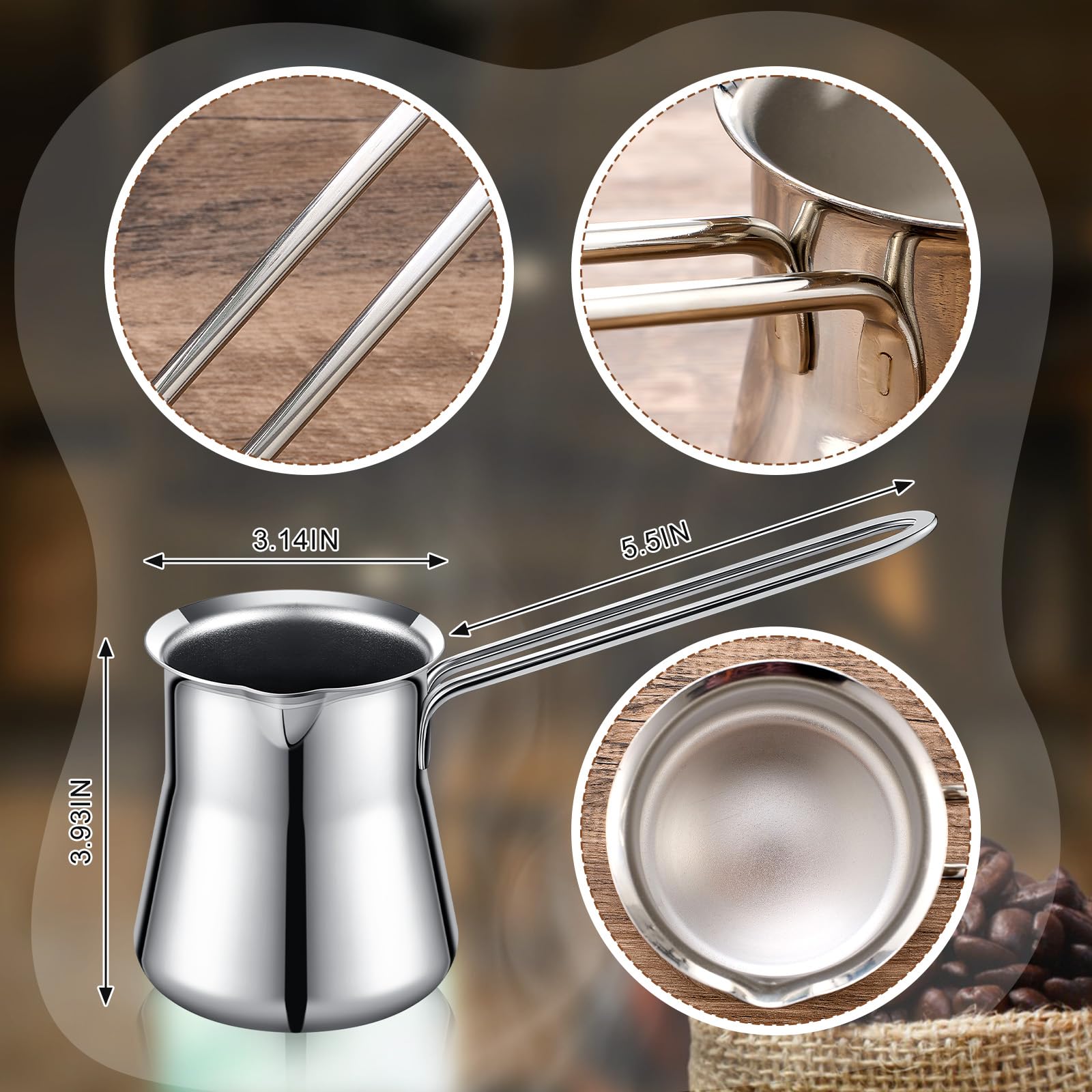 Copper Ibrik 2-Piece Turkish Coffee Pot Set - 15 Oz Stainless Steel ...