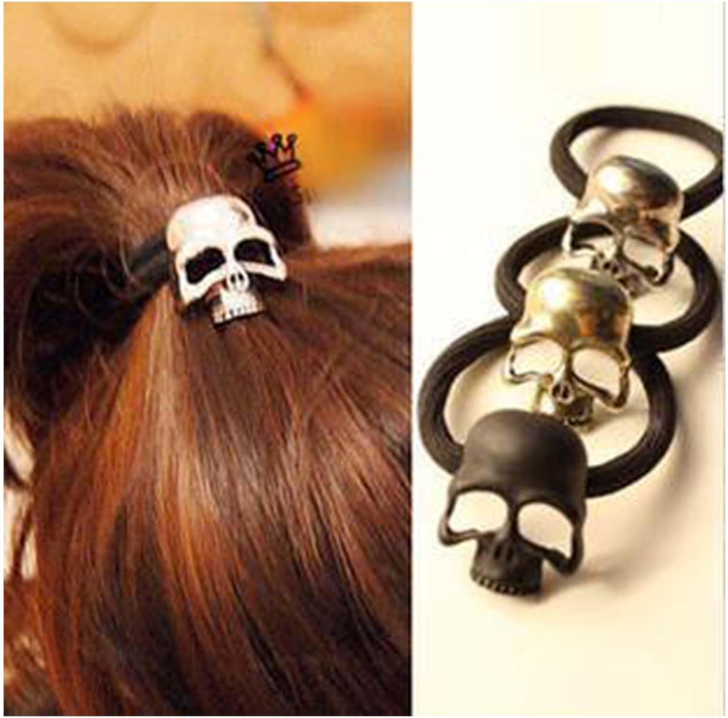 Aneneiceera Gothic Skull Hair Tie Viking Skull Hair Band Rope Black ...