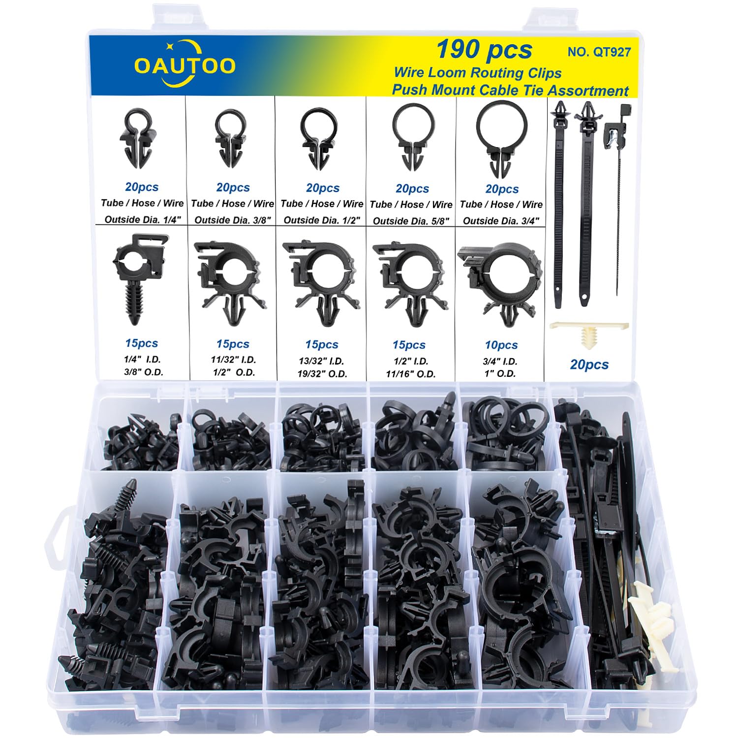 Amazon.com: OAUTOO 190pcs Wire Loom Routing Clips Push Mount Cable Tie ...