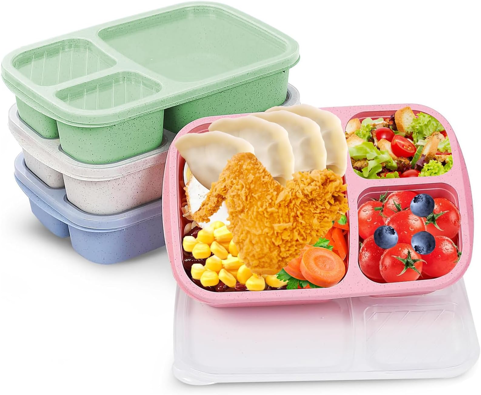 Amazon.com: YULEER Wheat Straw Bento Lunch Boxes - Reusable 3 ...