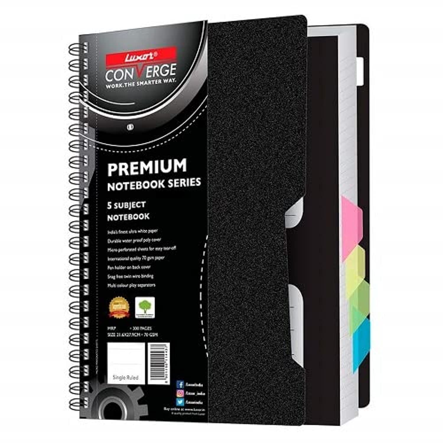 Luxor 5 Subject Notebook | 70 gsm Paper | Single Ruled | Pages - 300 ...