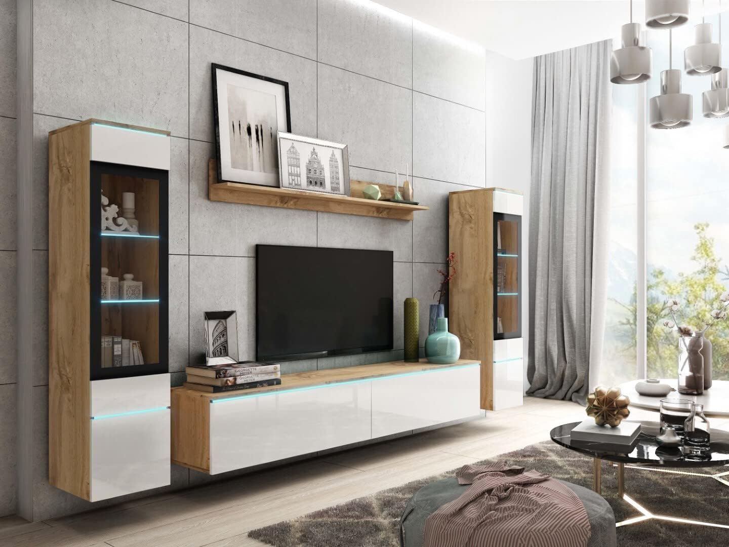 MINIO - Wall units for living room with LED VEVE 2, 4-piece furniture ...