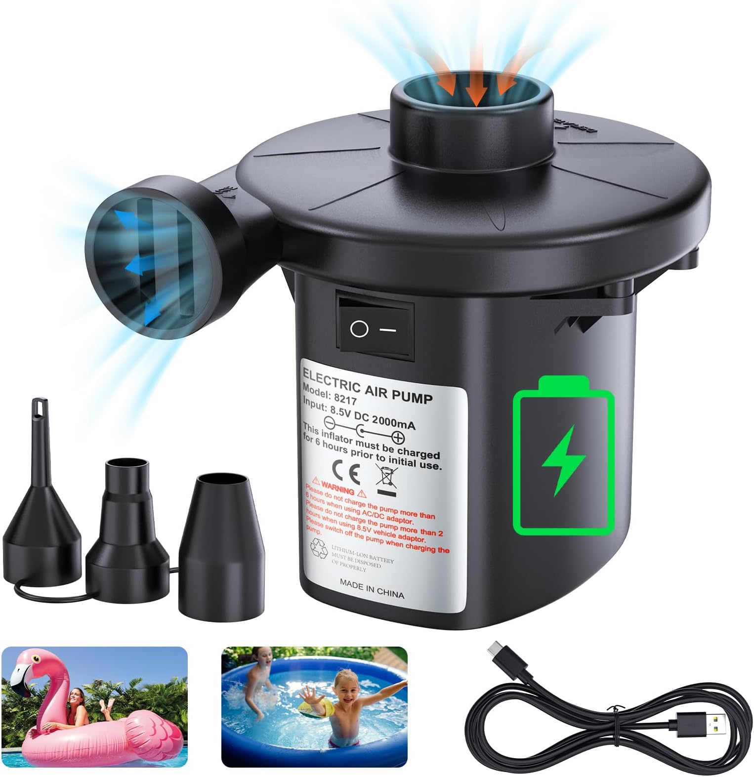 Amazon.com: KAR4KLEANER Electric Air Pump for Inflatables Rechargeable ...