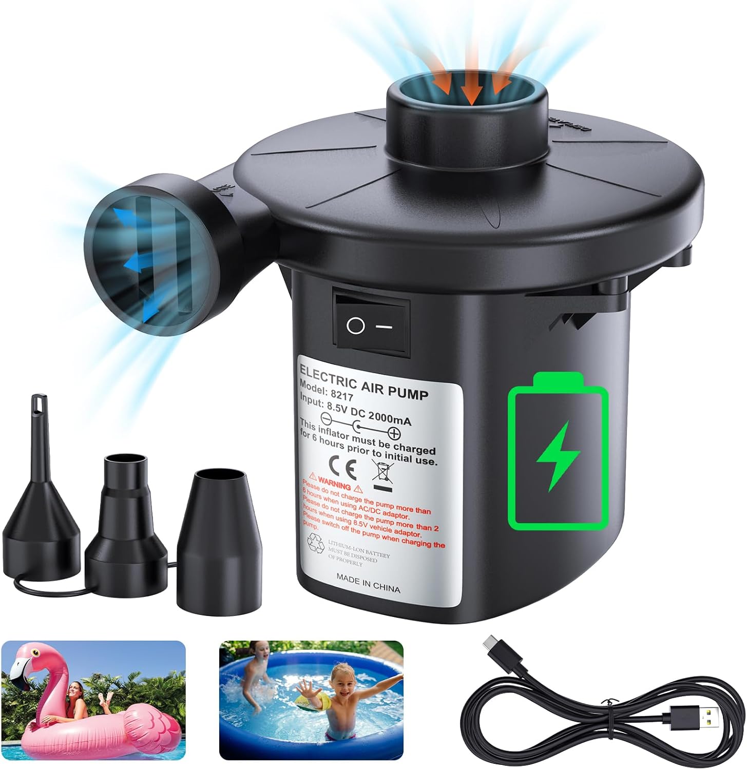 Amazon.com: KAR4KLEANER Electric Air Pump for Inflatables Rechargeable ...