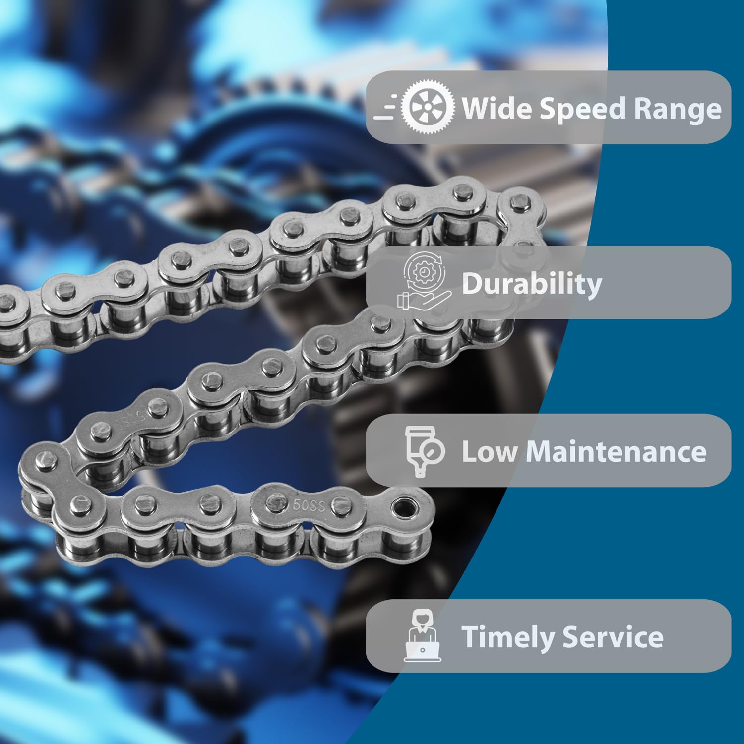 Snapklik.com : Gudwells ANSI #50SS 10A Stainless Steel Roller Chain 10 Feet