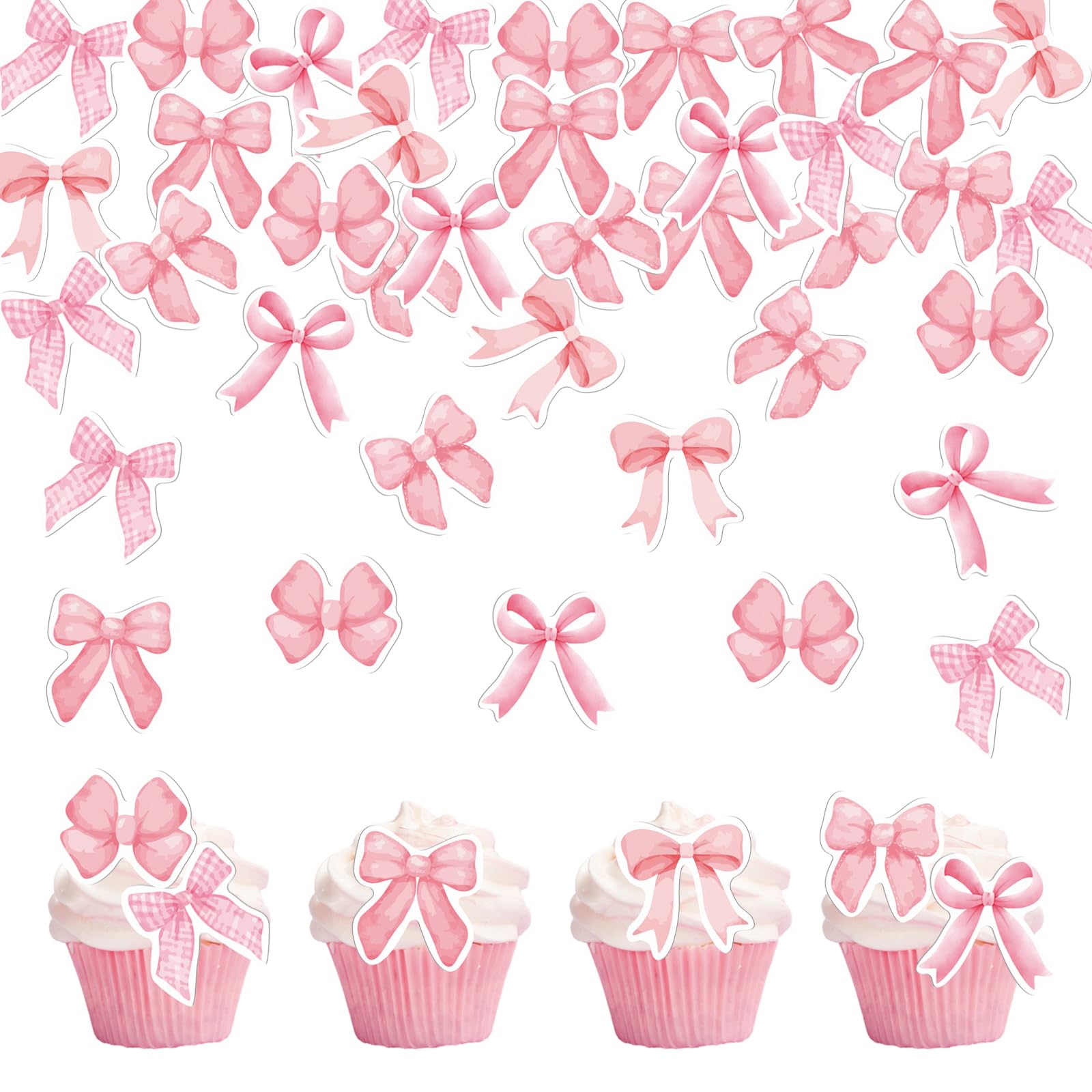 Amazon.com: Fyeoxle 30PCS Edible Pink Bow Cupcake Toppers Wafer Paper ...