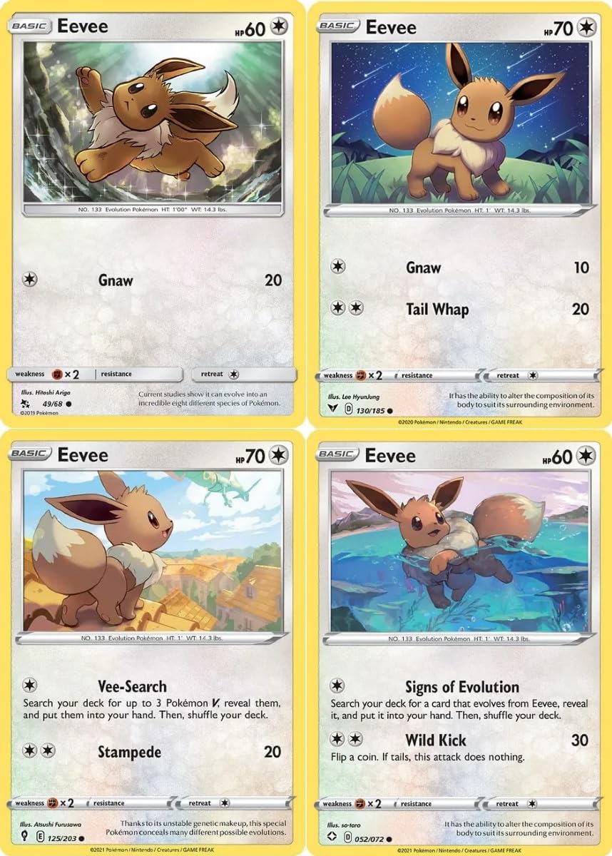 Amazon.com: Eevee - Pokemon - 4 Card Lot - Hidden Fates Vivid Voltage ...