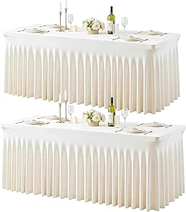 Amazon.com: 2 Pack 6ft Ivory Spandex Table Cloths for Rectangle Tables ...