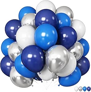 Amazon.com: Froova Blue White Silver Balloon 12 Inch Graduation Balloons Pearl Navy Royal Blue ...