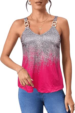 GORGLITTER Women's Glitter Sparkle Tank Top V Neck Sleeveless ...