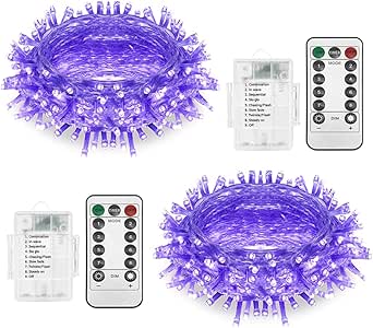 Amazon.com: Solhice 2 Pack Black Light String Lights Battery Operated ...