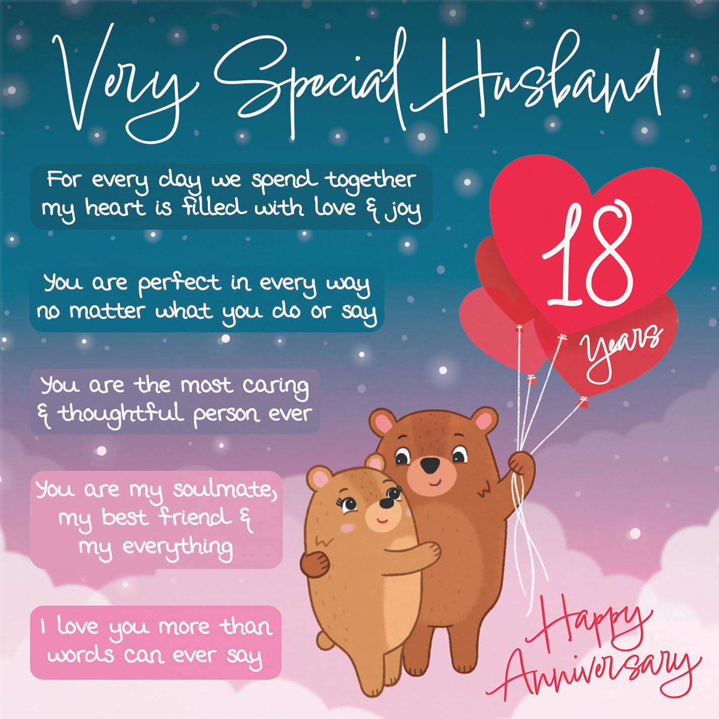 Hunts England – Husband 18th Anniversary Card – Starry Night – Cute ...