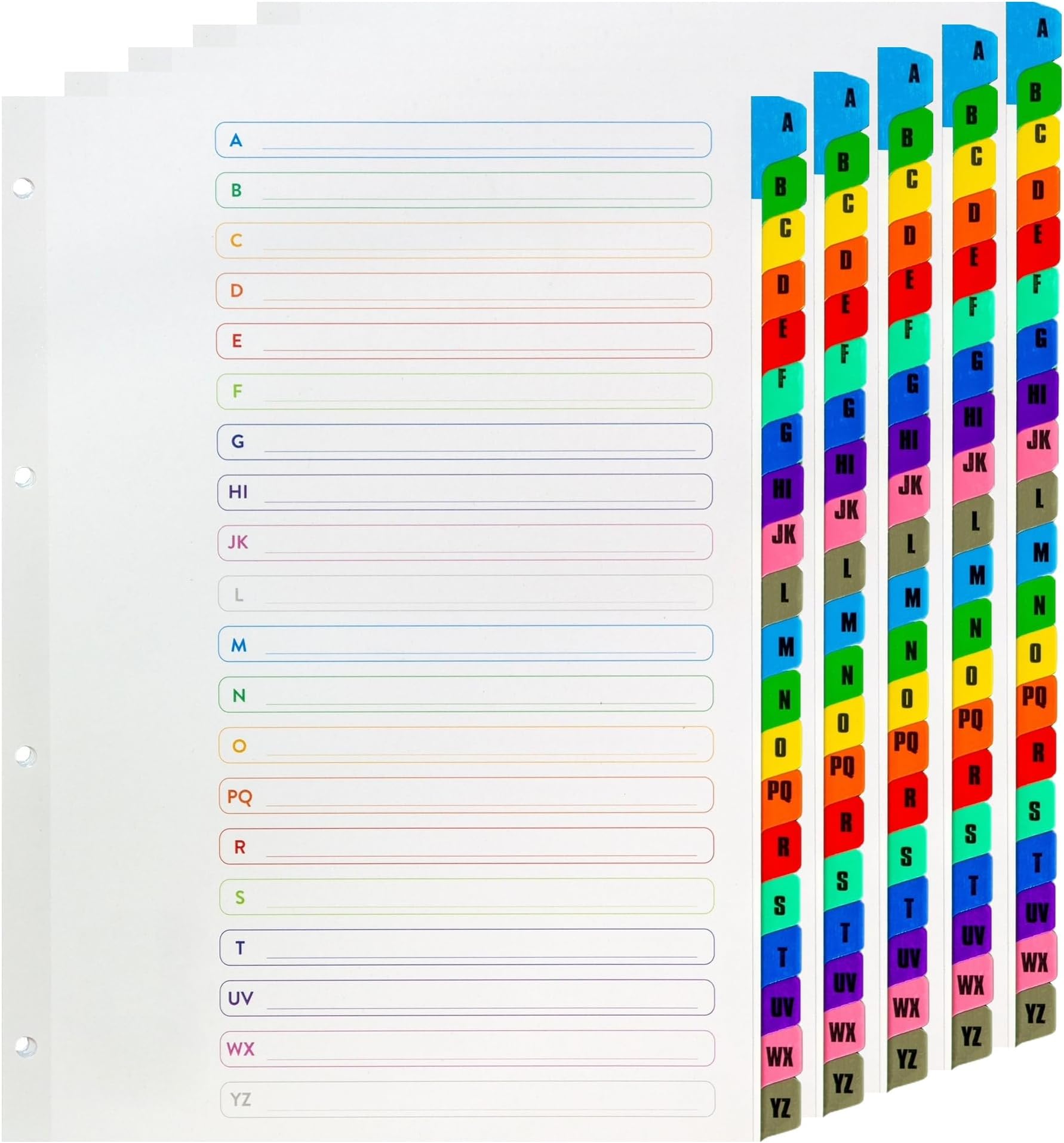 A4 A-Z File Dividers with Coloured Alphabet Index Tabs - Multi Hole ...