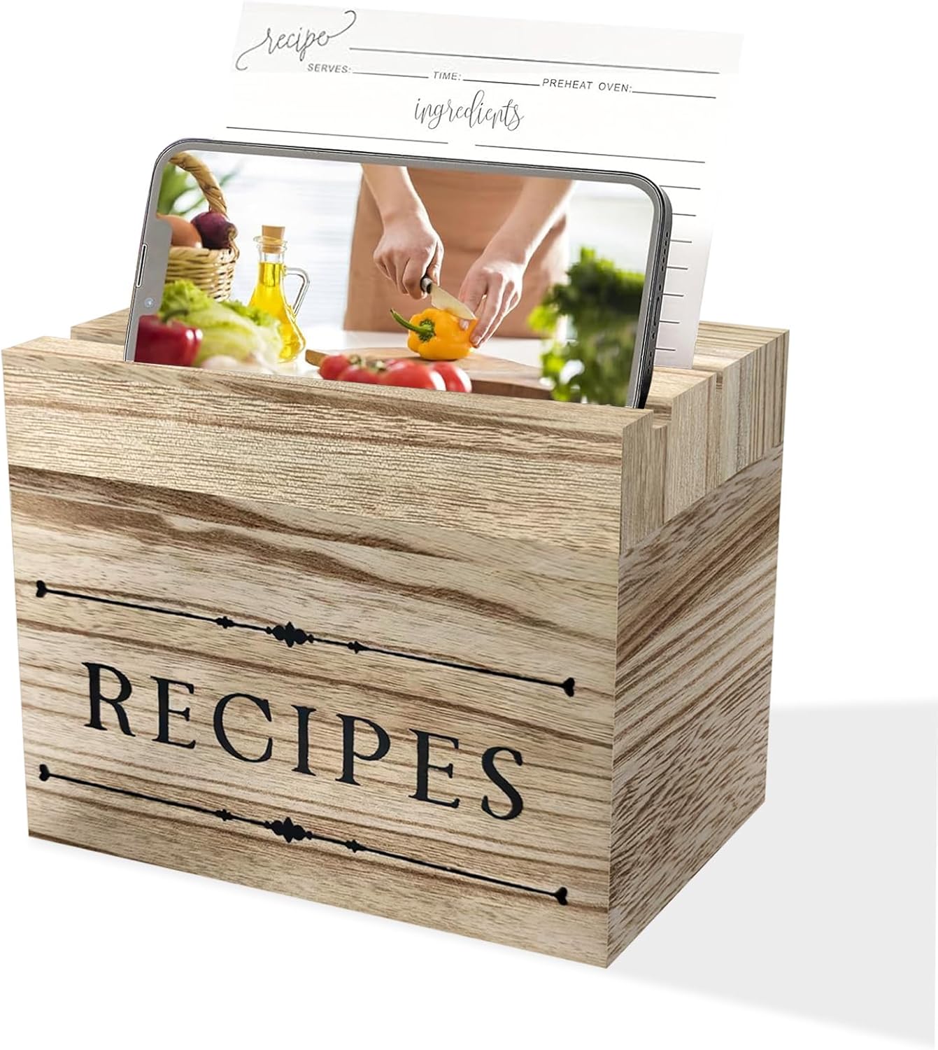 Amazon.com: Vintage Wooden Recipe Card Box Set with Blank 4x6 Cards ...