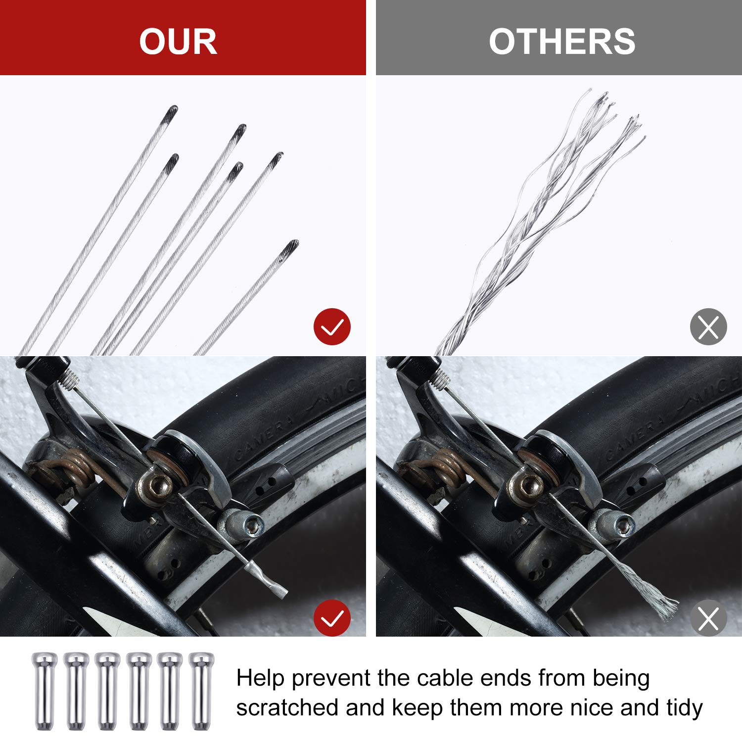 12 Pieces Bike Shifter Gear Cables with End Caps End Ferrules Vertical ...