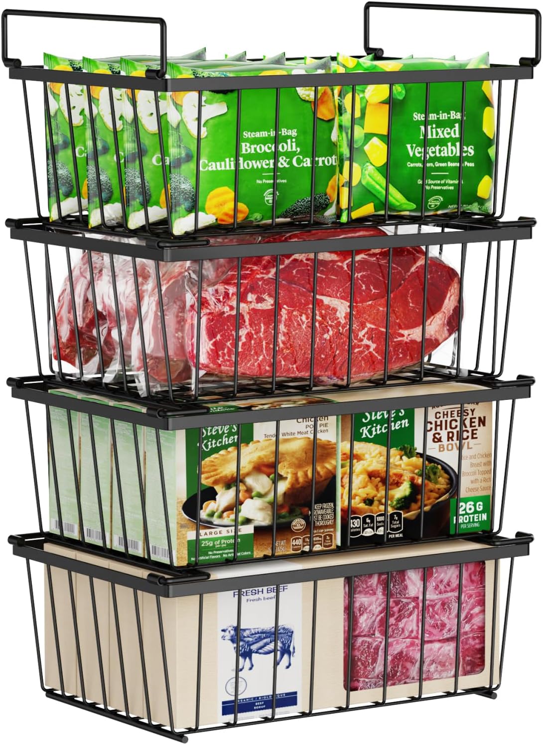 iSPECLE Freezer Organizer Bins- 4 Pack Stackable Freezer Baskets for 5 ...