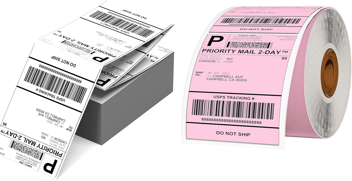 Amazon.com : MEMOKING 1 Roll Pink Shipping Thermal Labels + 1 Pack ...
