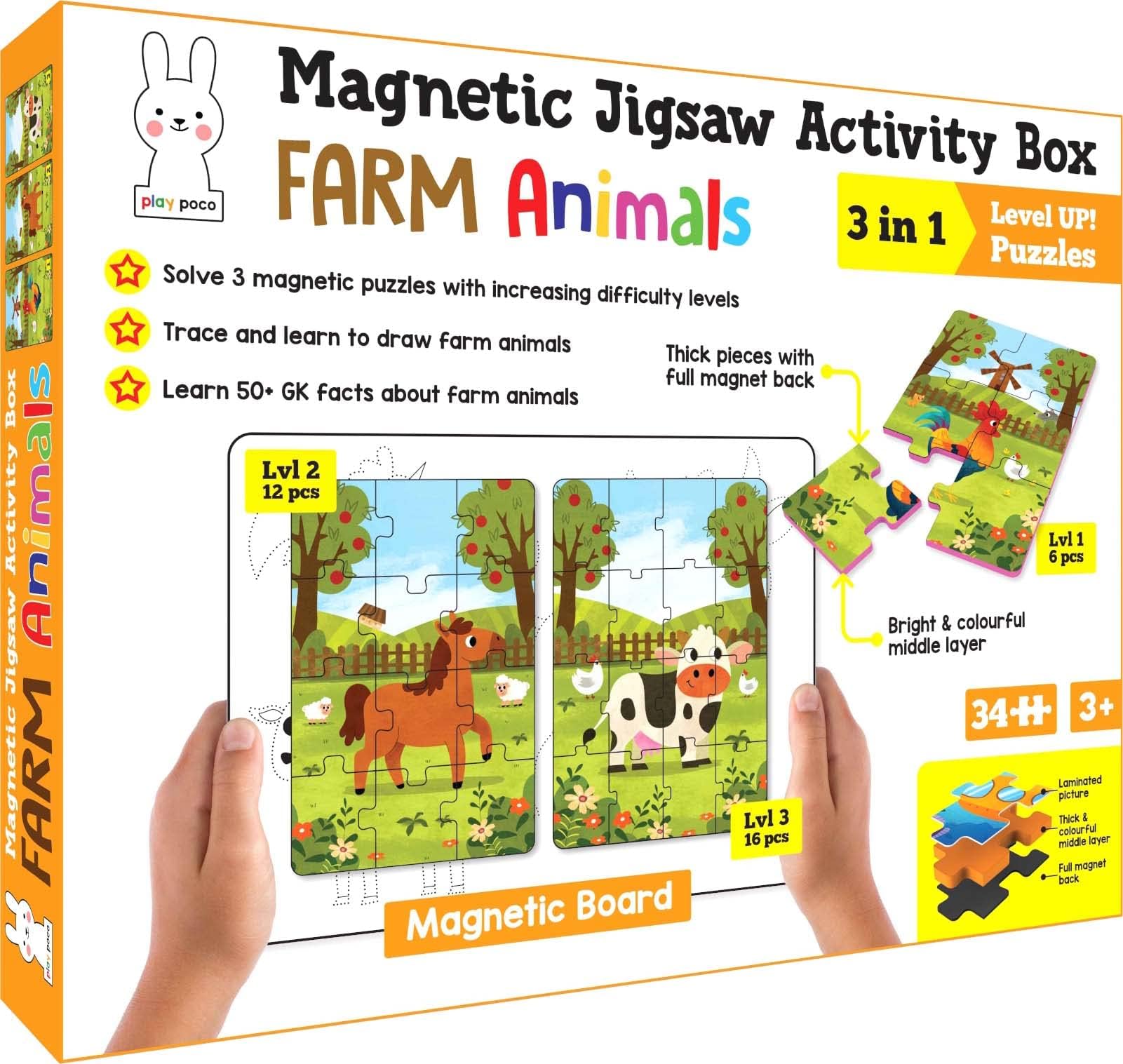 Buy Play Poco Magnetic Jigsaw Puzzles Farm Animals Activity Box with 4 ...