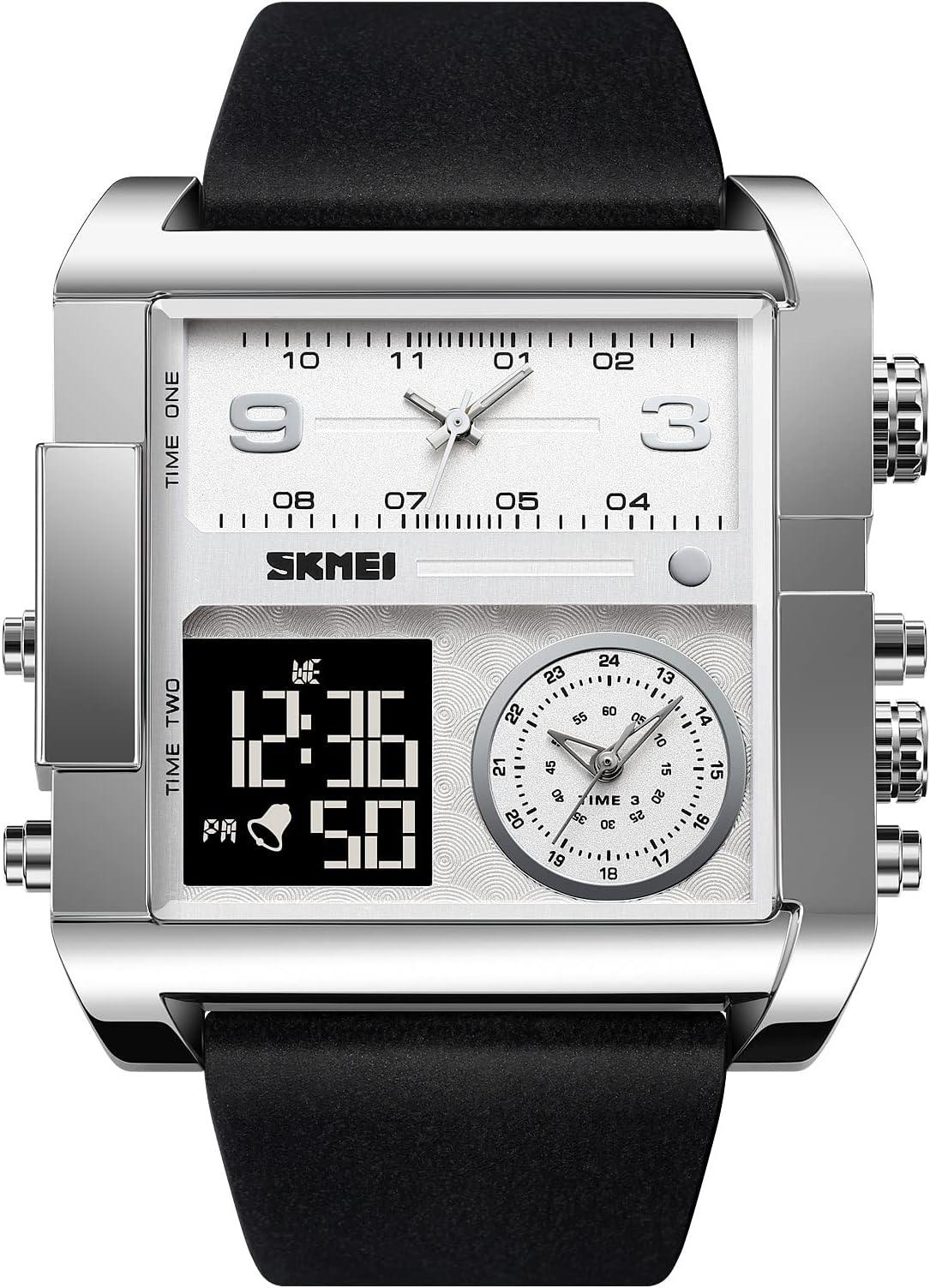 Buy SKMEI Leather Men Square Watch, Led Backlight Large Screen Multi ...