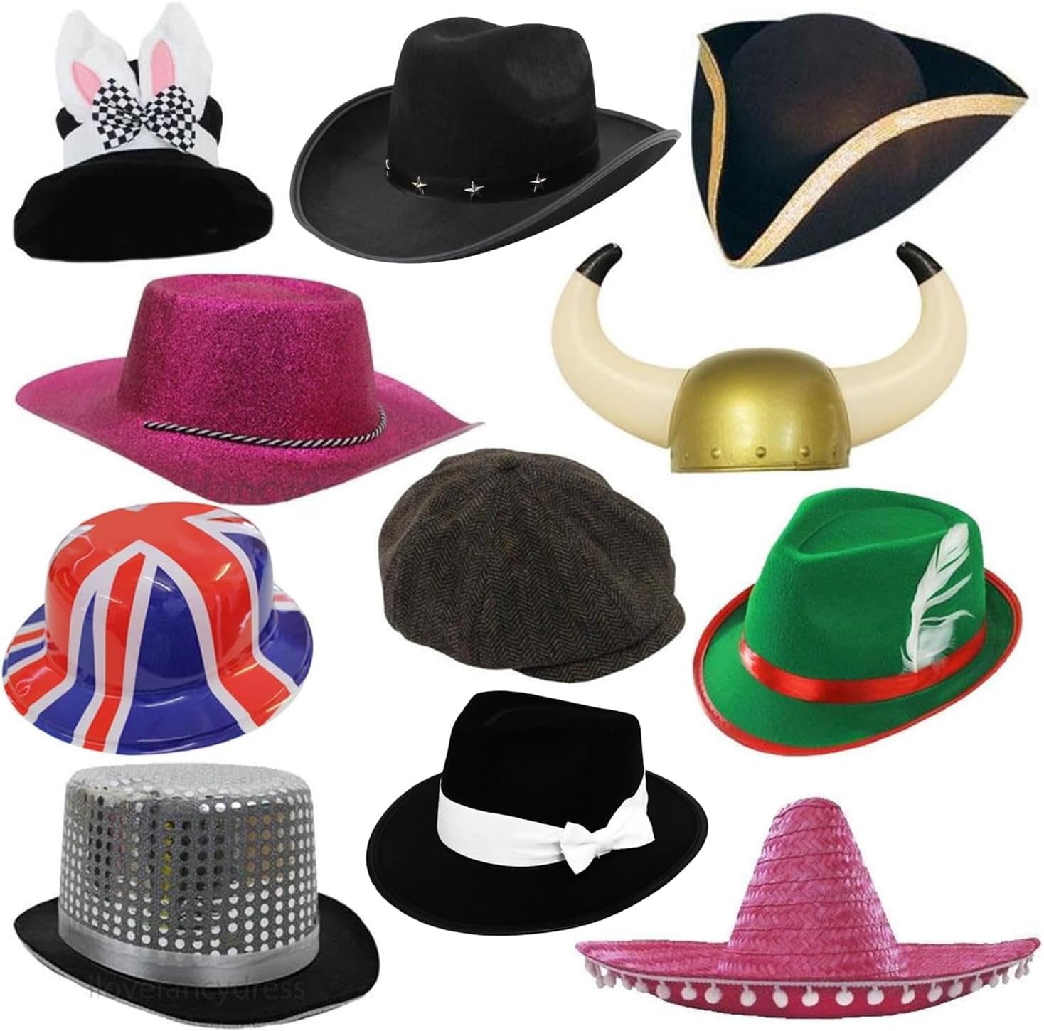 PACK OF 11 PARTY PHOTO BOOTH PROP HATS. NOVELTY FANCY DRESS HEADWEAR ...