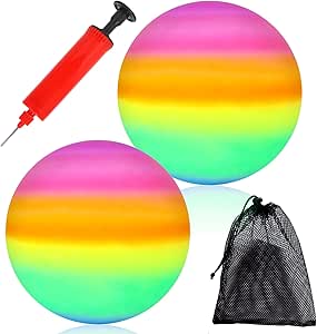 2 Pack Rainbow Ball with Pump and Mesh Bag, 21cm Rainbow Playground ...