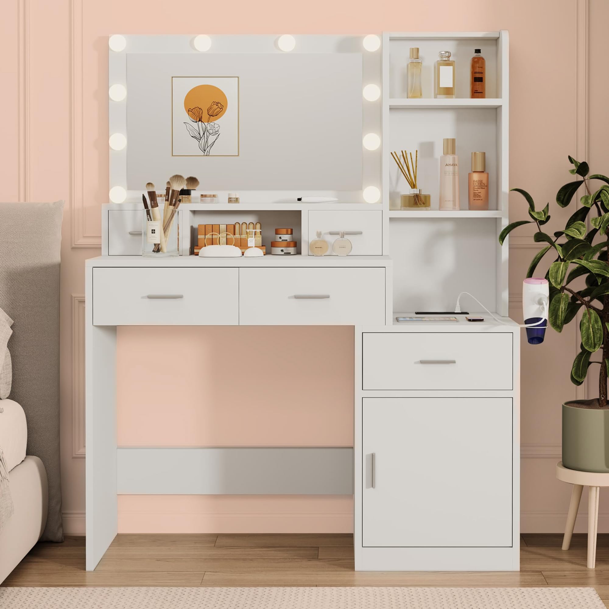 Amazon.com: CLIPOP Makeup Vanity Desk with Large Lighted Mirror, Makeup ...