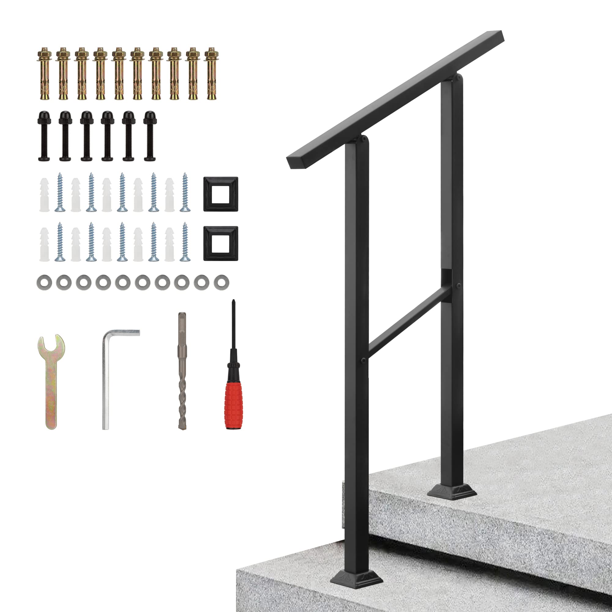 Buy Handrails for Outdoor Steps Fits 1-2 Steps, Black Outdoor Wrought ...