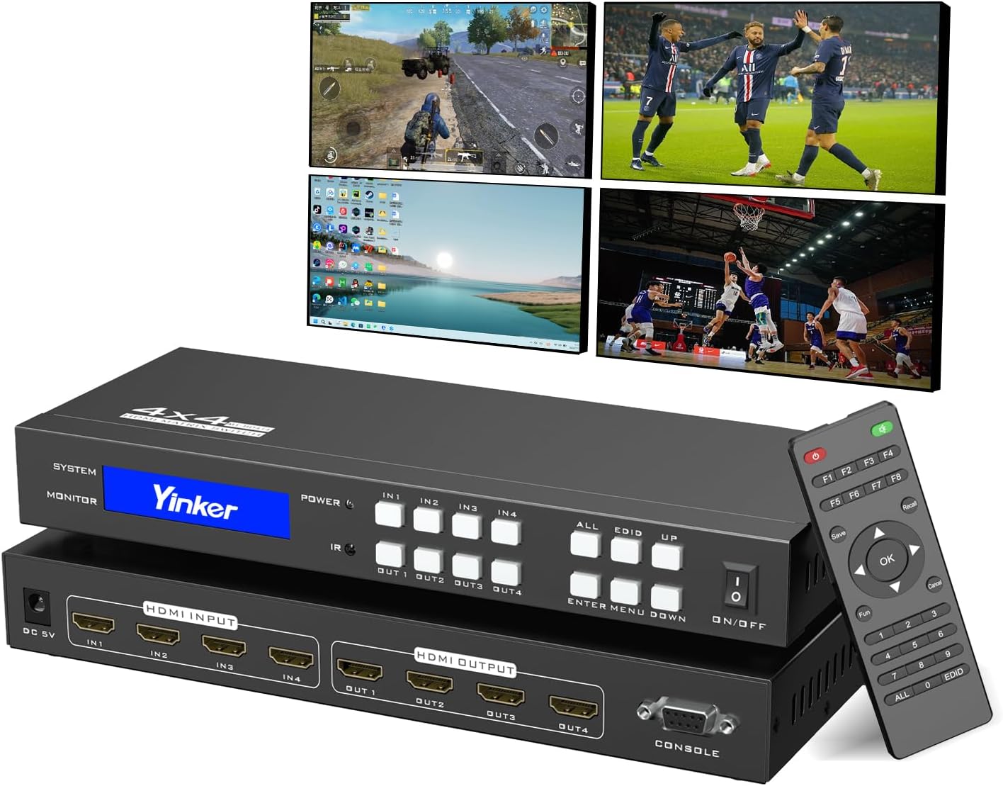 Yinker 4K HDMI Matrix Switch 4x4, 4K@30Hz HDMI Matrix Switcher Splitter ...