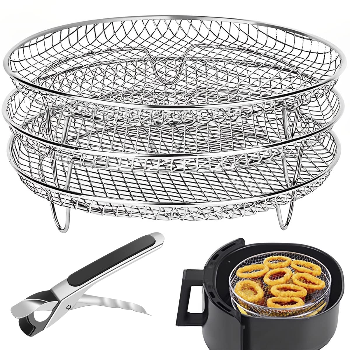 Air Fryer Racks for Ninja Air Fryer, Three Stackable Dehydrator Racks ...