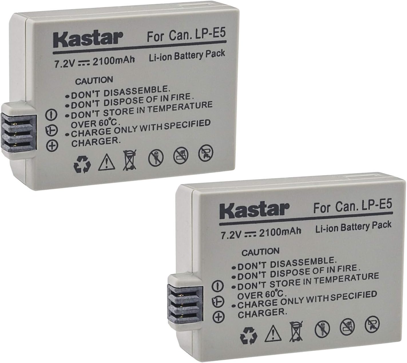 Amazon.com : LP E5 Battery Pack, 2-Pack 1600mAh Battery Compatible with Canon EOS Rebel XS ...