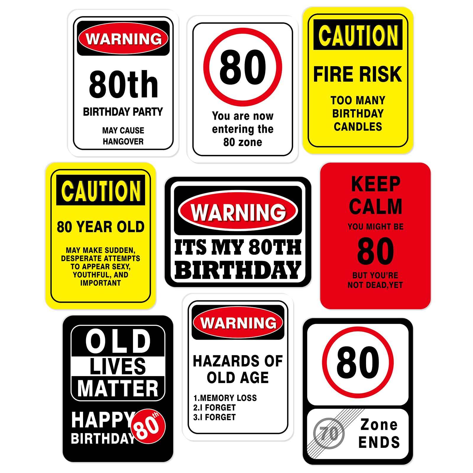 Amazon.com: WERNNSAI 80th Birthday Decorations - 9 PCs 80s Old Zone ...