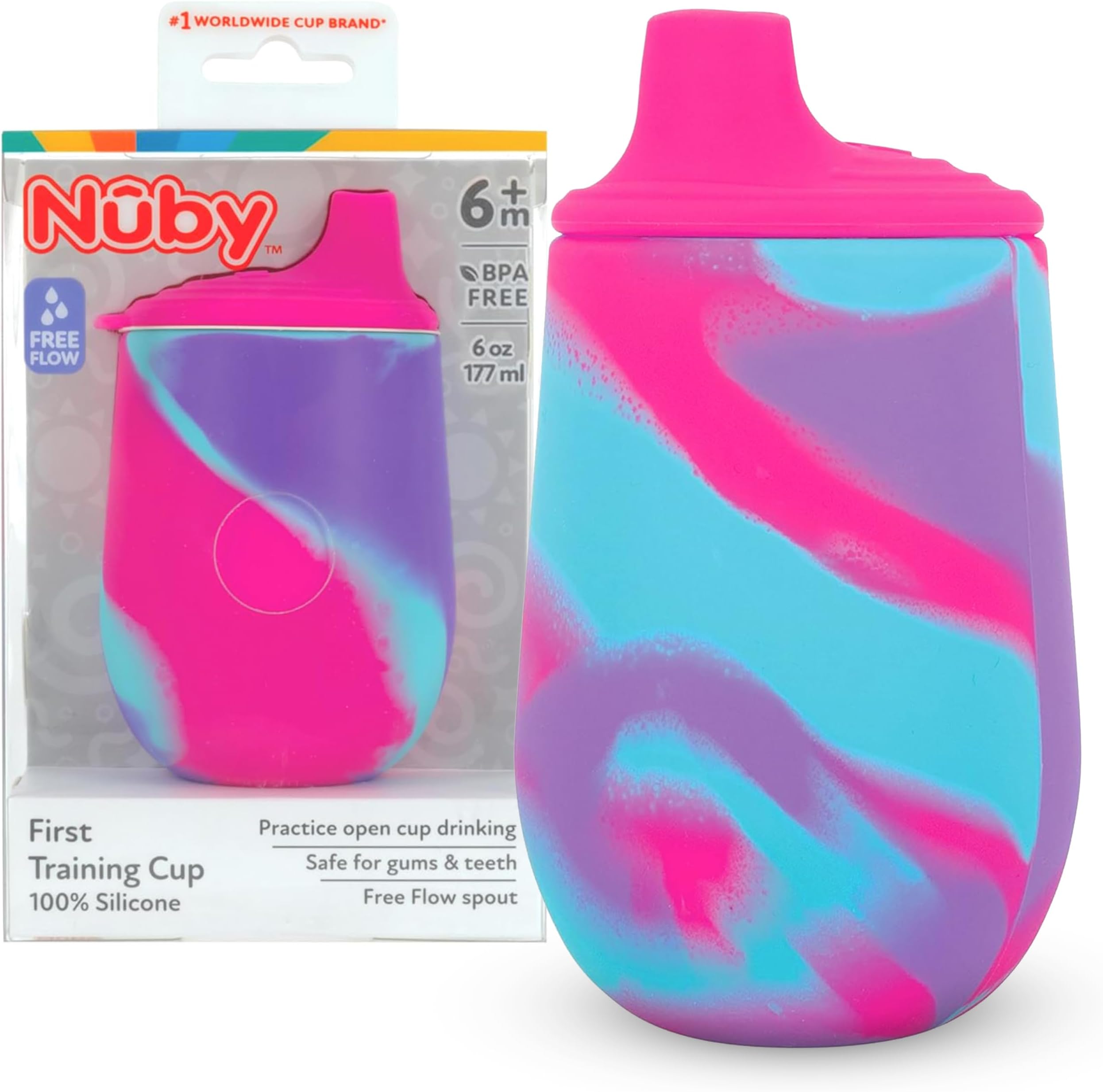 Amazon.com : Nuby Silicone Tie-dye First Training Cup with Free Flow ...