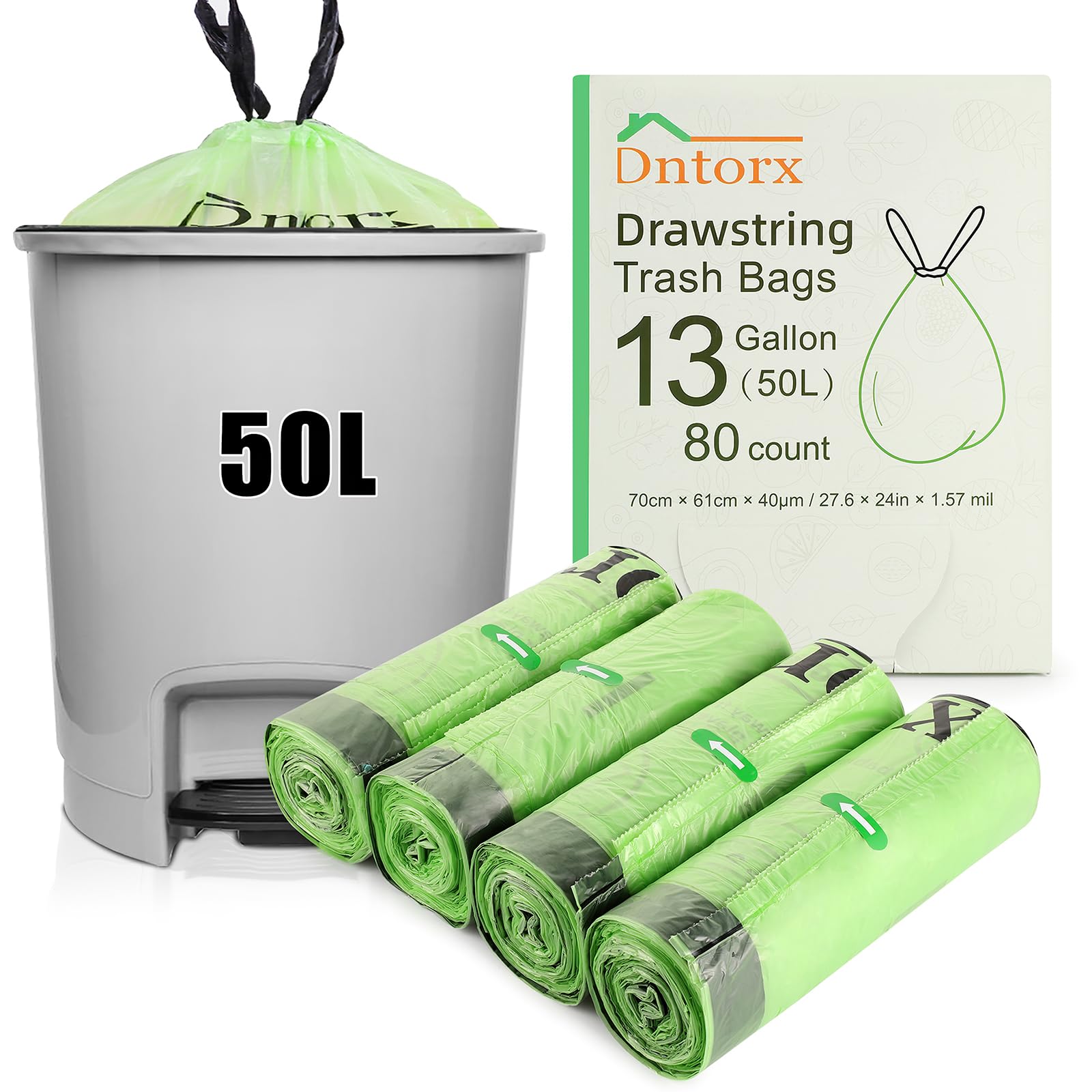 Amazon.com: 13 Gallon Trash Bags Drawstring, 80 Count Garbage Bags 13 ...