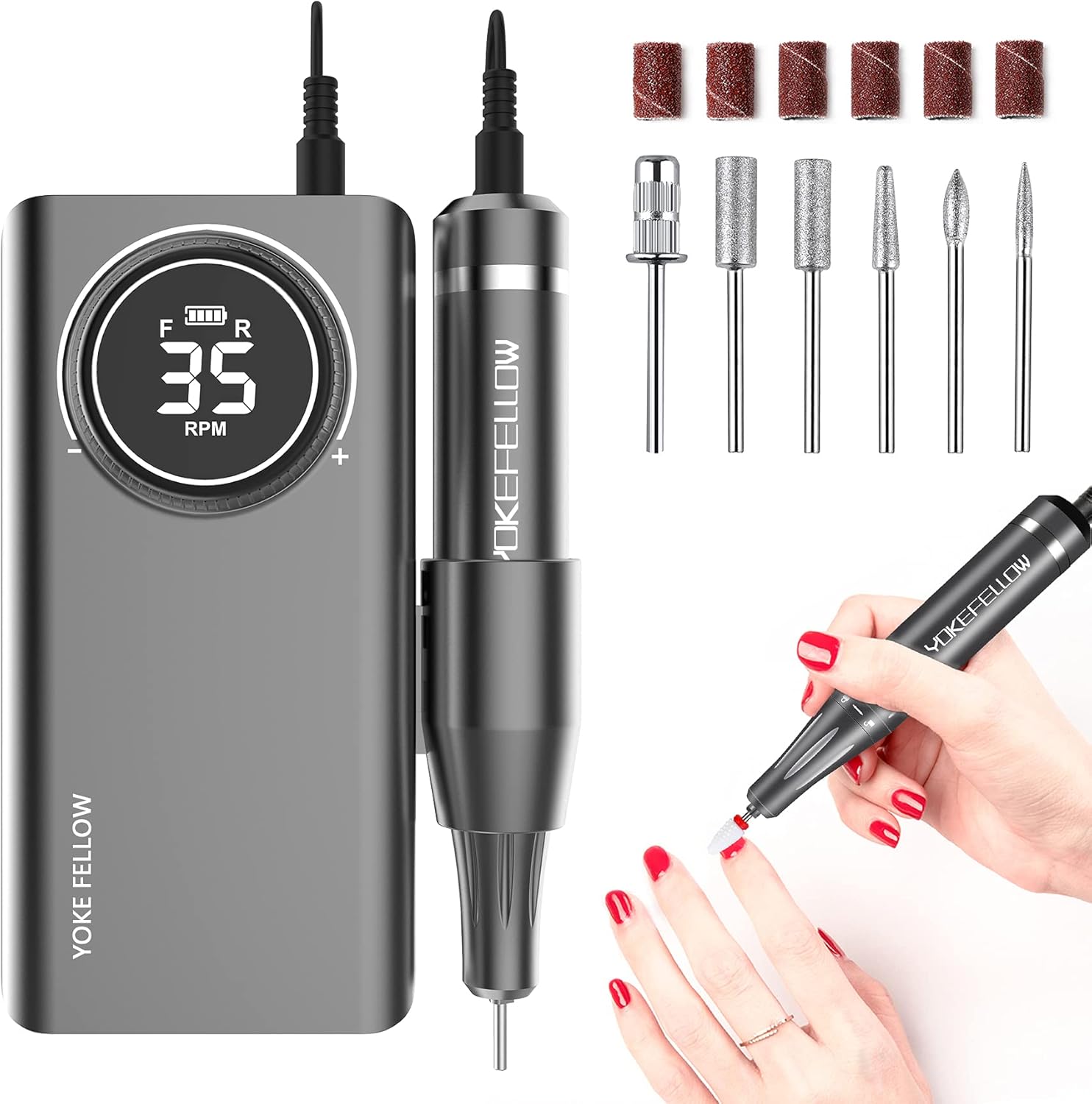 YOKEFELLOW Professional Rechargeable 35000 RPM Nail Drill Electric