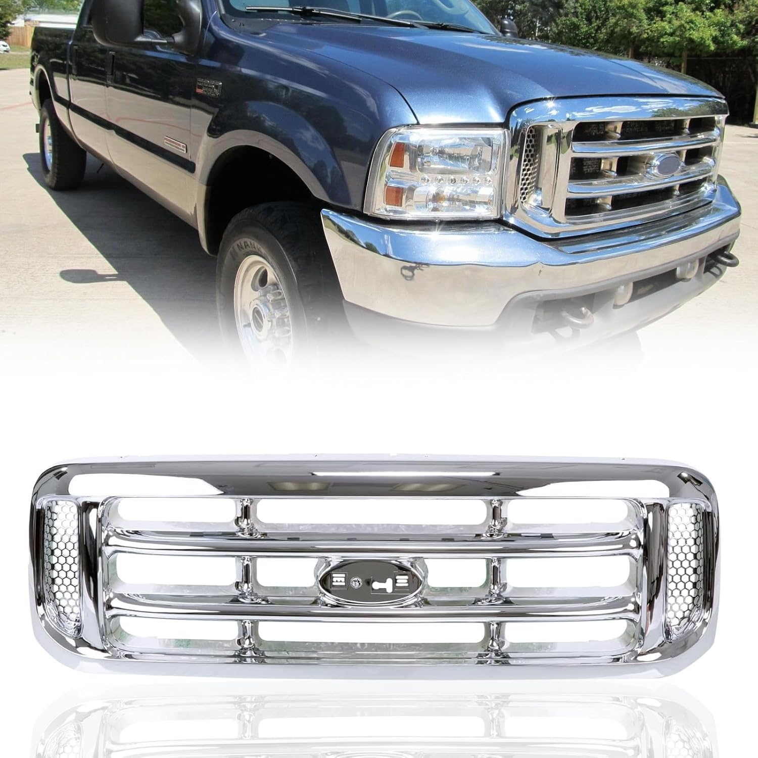 Amazon.com: Perfit Liner Front Grille Grill Chrome 1999-2004 Fits FORD ...