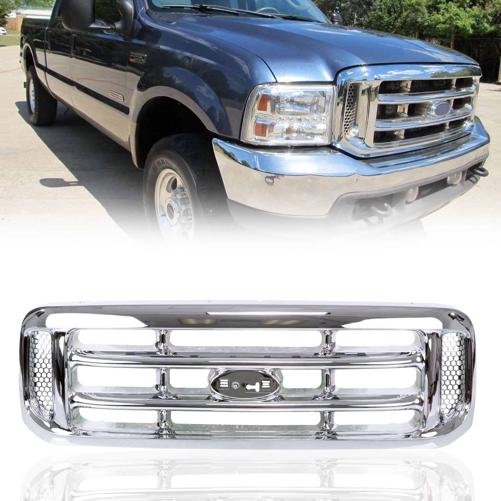 Amazon.com: Perfit Liner Front Grille Grill Chrome 1999-2004 Fits FORD ...