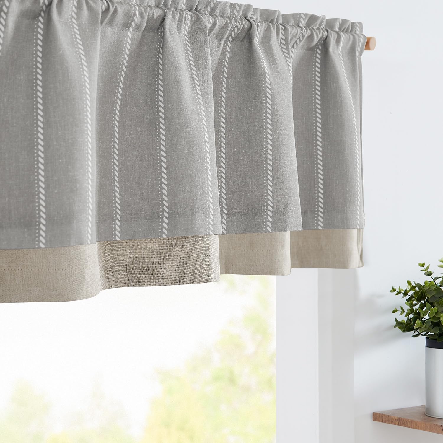 Amazon.com: JINCHAN Nautical Valance Striped Linen Curtain 16 Inch Gray ...