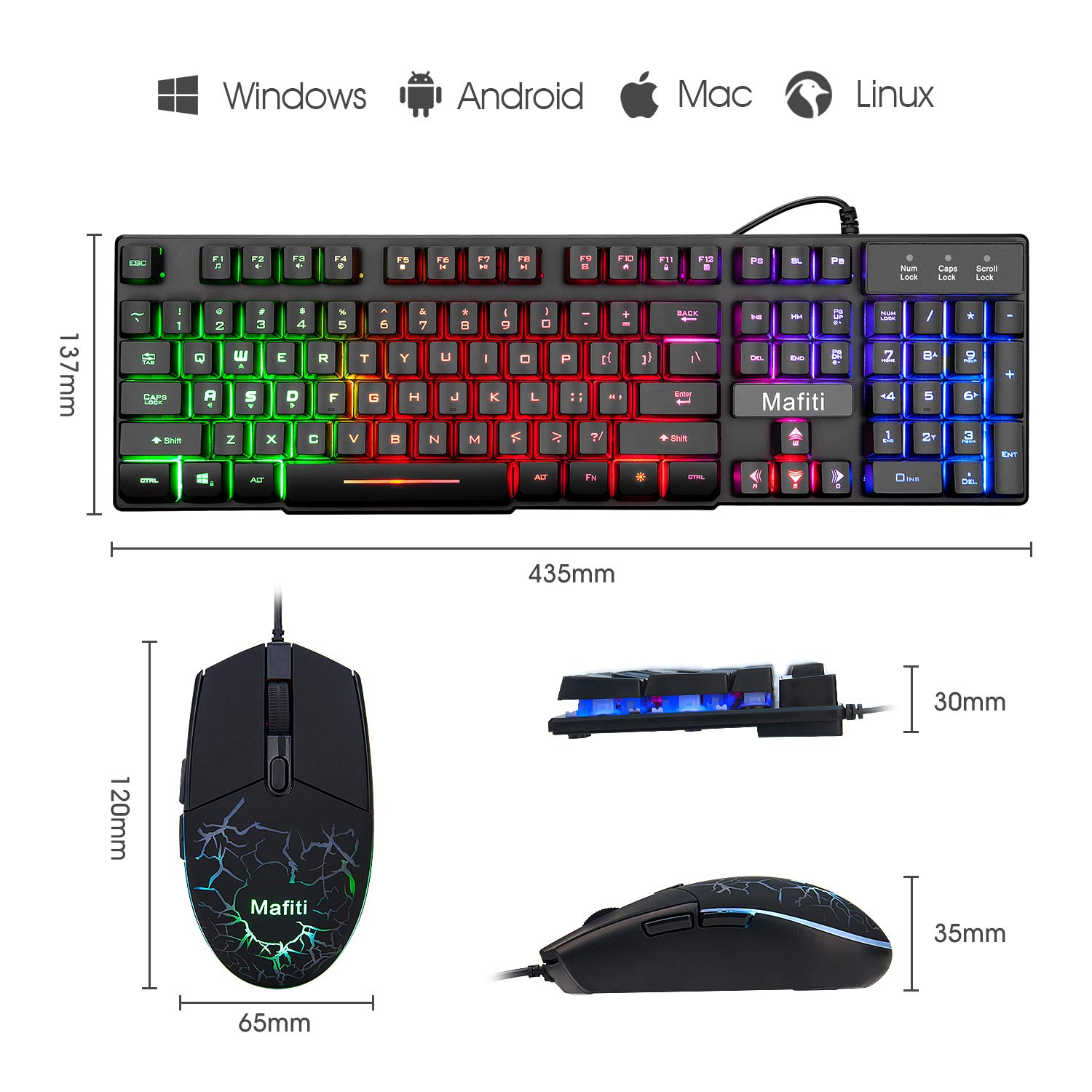 Buy mafiti RK101 Computer Keyboard Mouse Combo Wired, RGB Backlit USB ...
